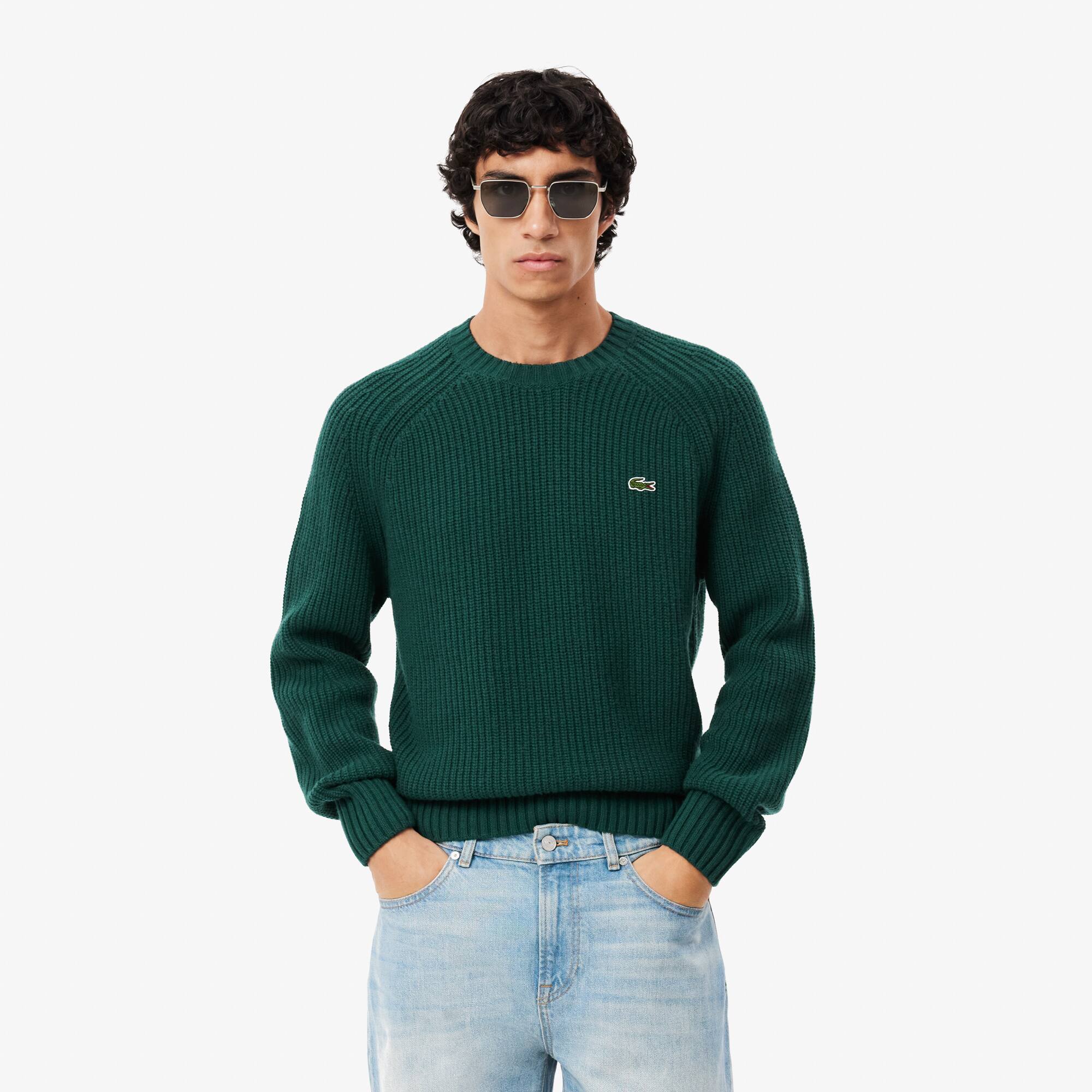 Thick Carded Wool Crew Neck Sweater Men s Knitwear New In 2025 Lacoste