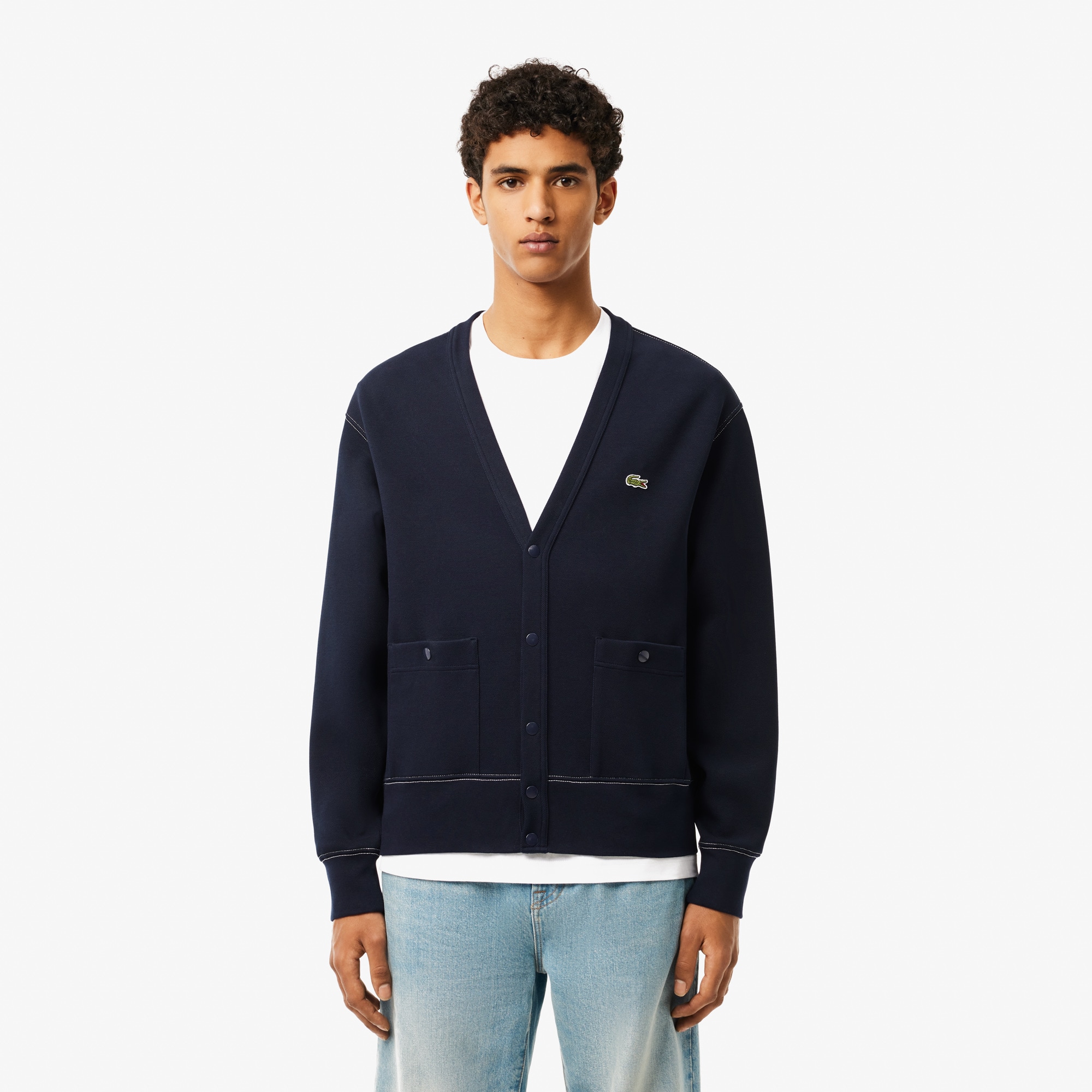 Cardigan relaxed fit en Pique avec surpiqures
