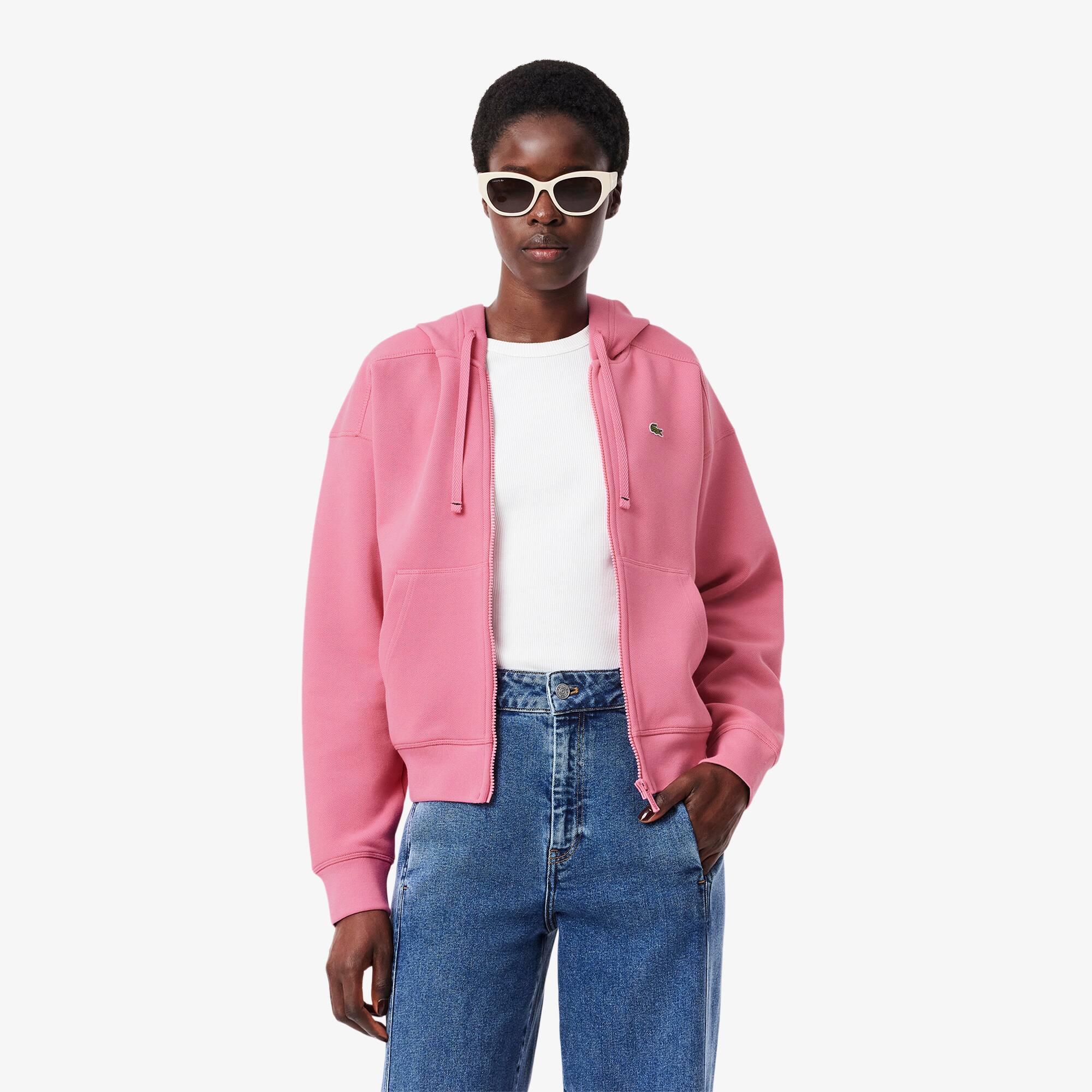Sweatshirt a capuche zippe en Pique