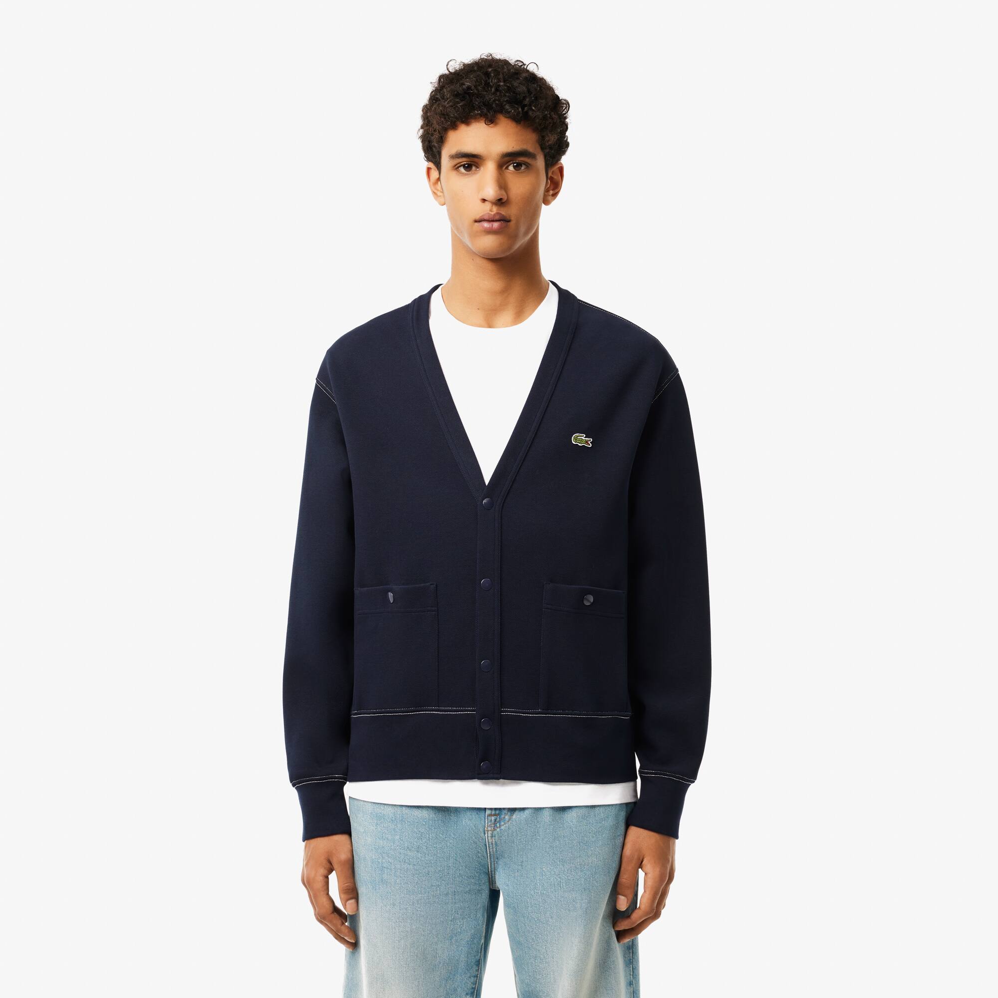 Relaxed Fit Pique Topstitch Detail Cardigan Men s Sweatshirts New In 2025 Lacoste