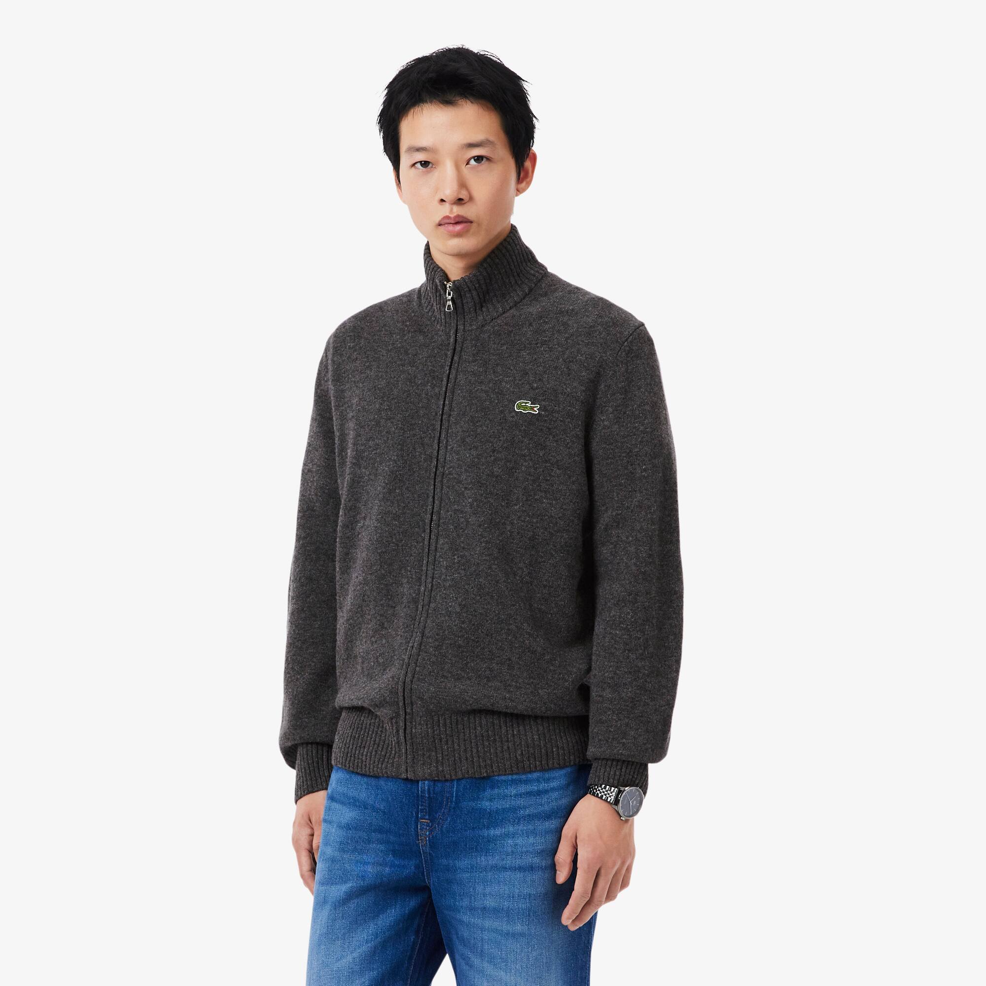 Sweater de Lã Cardada com Fecho - Malhas Homem - Novidades 2025 | Lacoste